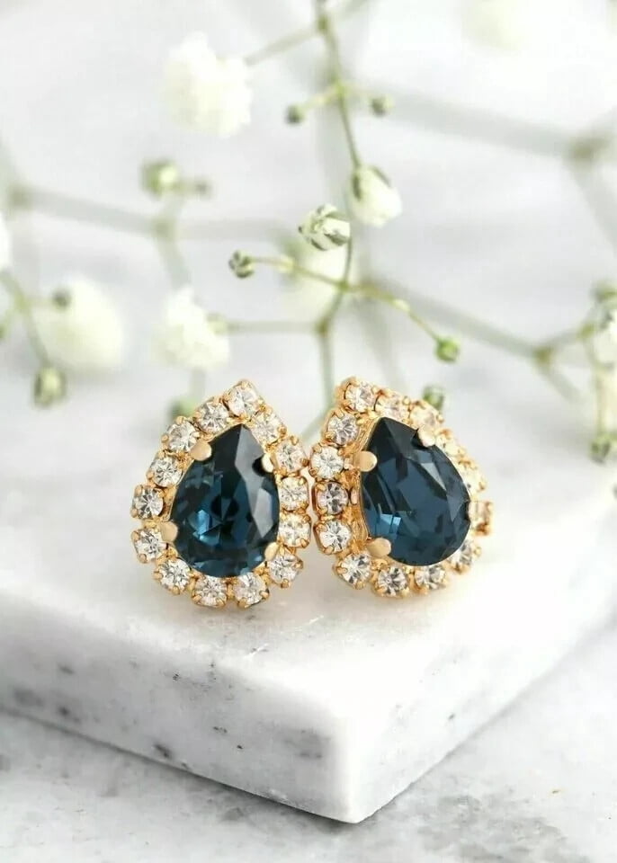 2.20CT Pear Cut Simulated London Blue Topaz Stud Earring's 14k Yellow ...