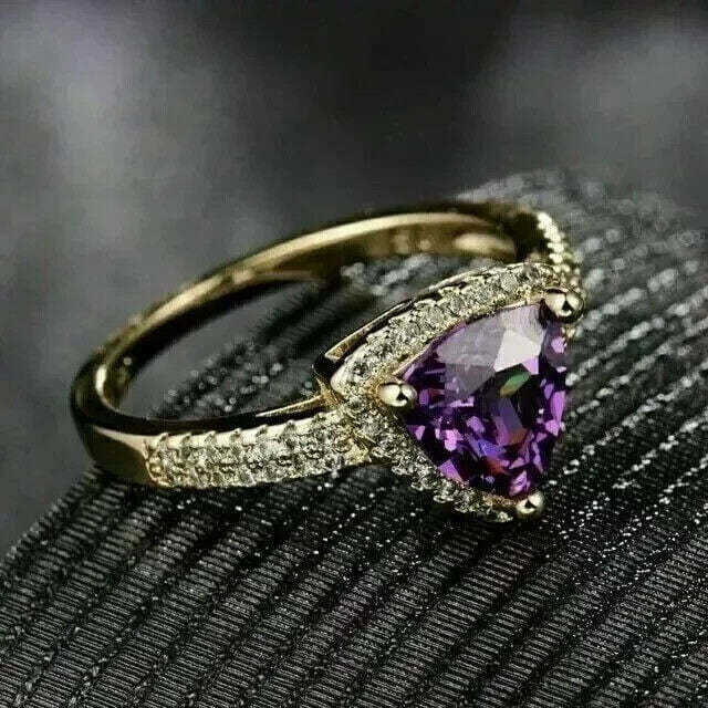 2.20CT Trillion Lab Created Amethyst Women's Wedding Ring 14K Yellow Gold Plated - Walmart.com