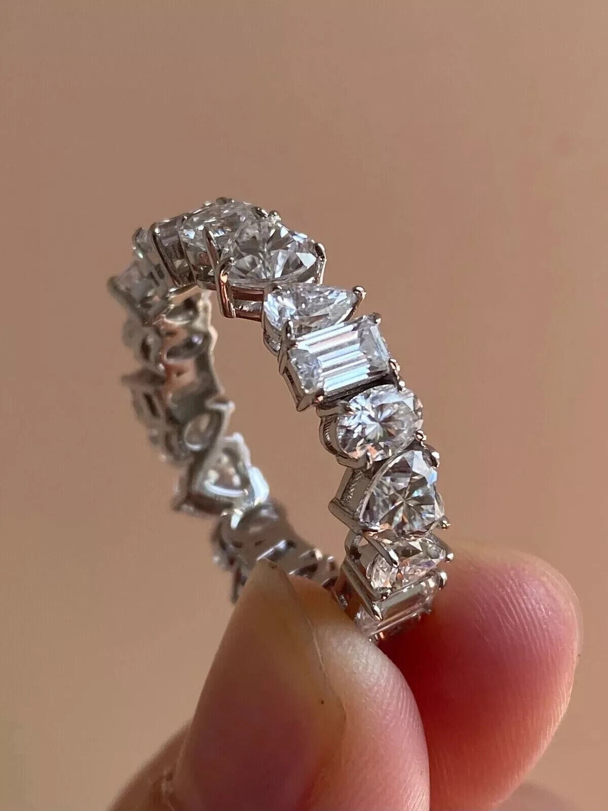 2.20Ct Emerald Cut Diamond Wedding Full Eternity Band Ring 14k White ...