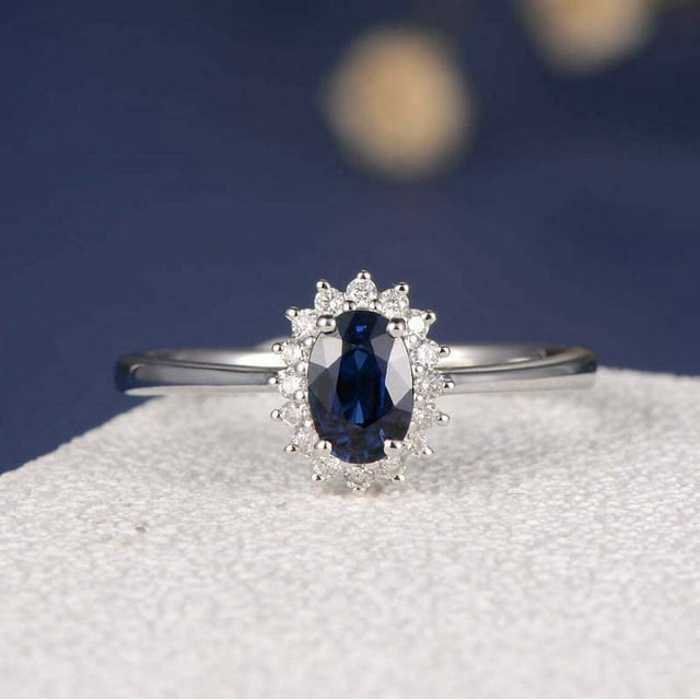 2.20Ct Oval Cut Lab Created Blue Sapphire Engagement Ring 14k White ...