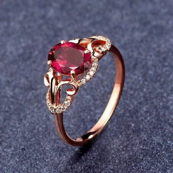 2.20Ct Oval Cut Simulated Red Ruby Women's Wedding Gift Ring 14K Rose ...