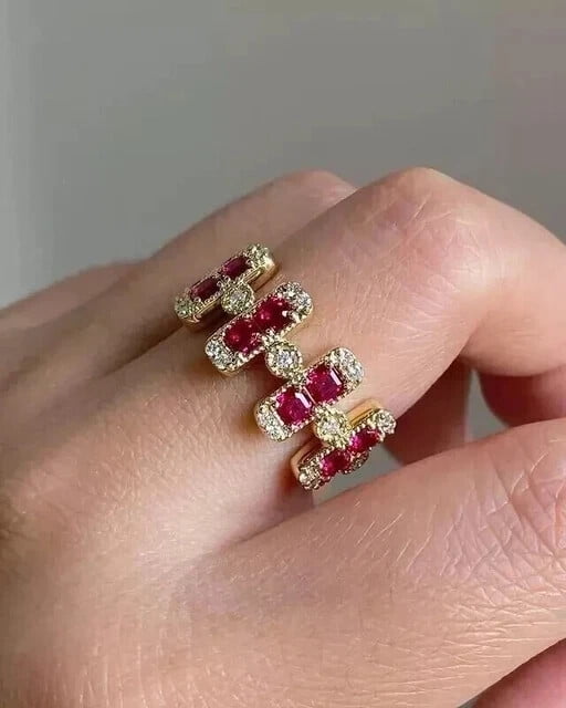 2.20Ct Princess Cut Simulated Red Ruby Women's Eternity Wedding Band Ring 14K Yellow Gold Plated ...