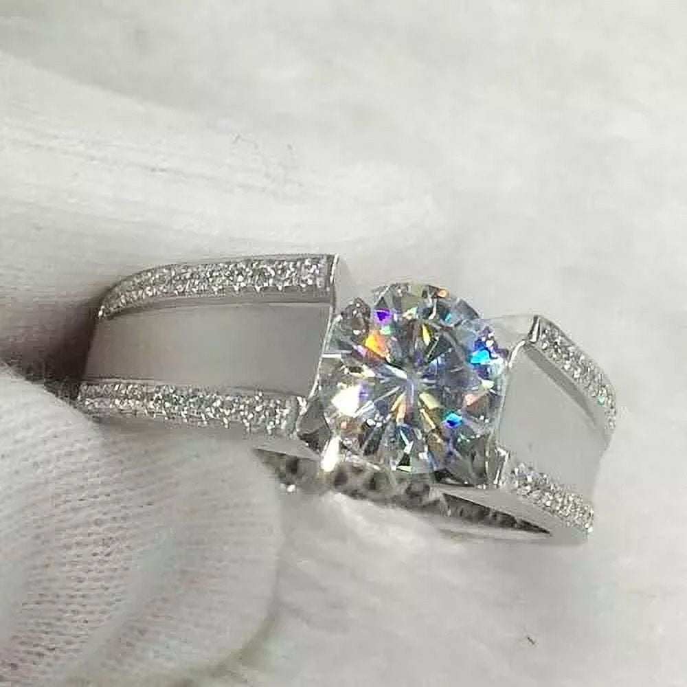 2.20Ct Round-Cut Lab Grown VS1 Diamond Tension Wedding Men's Ring ...