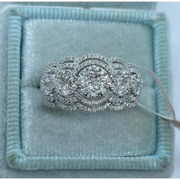 2.20Ct Round Cut Real Moissanite Multi Row Engagement Ring 14K White ...