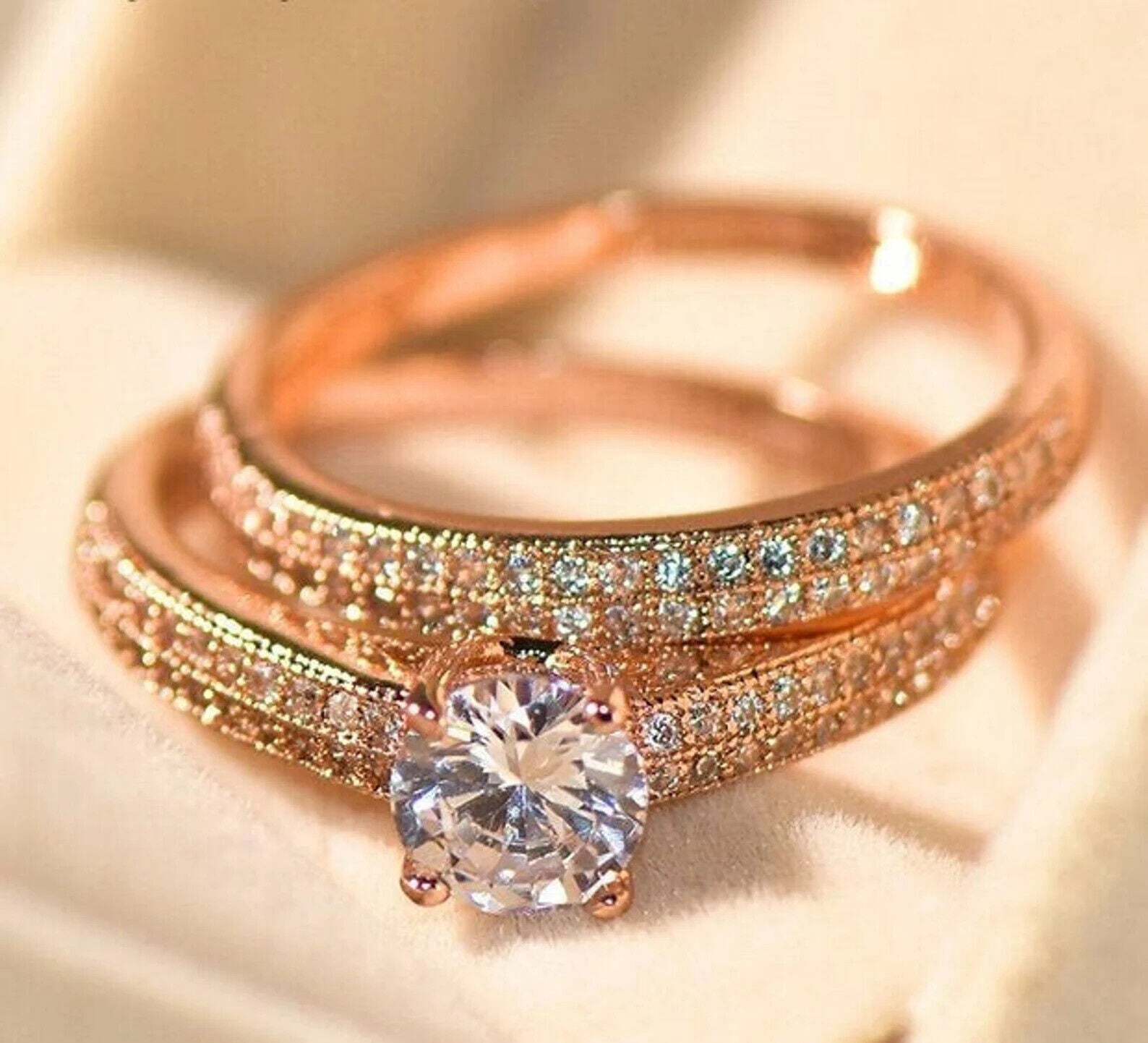 2.20Ct Round Cut Simulated Diamond Women's Engagement Bridal Ring Set In 14K Yellow Gold Plated ...