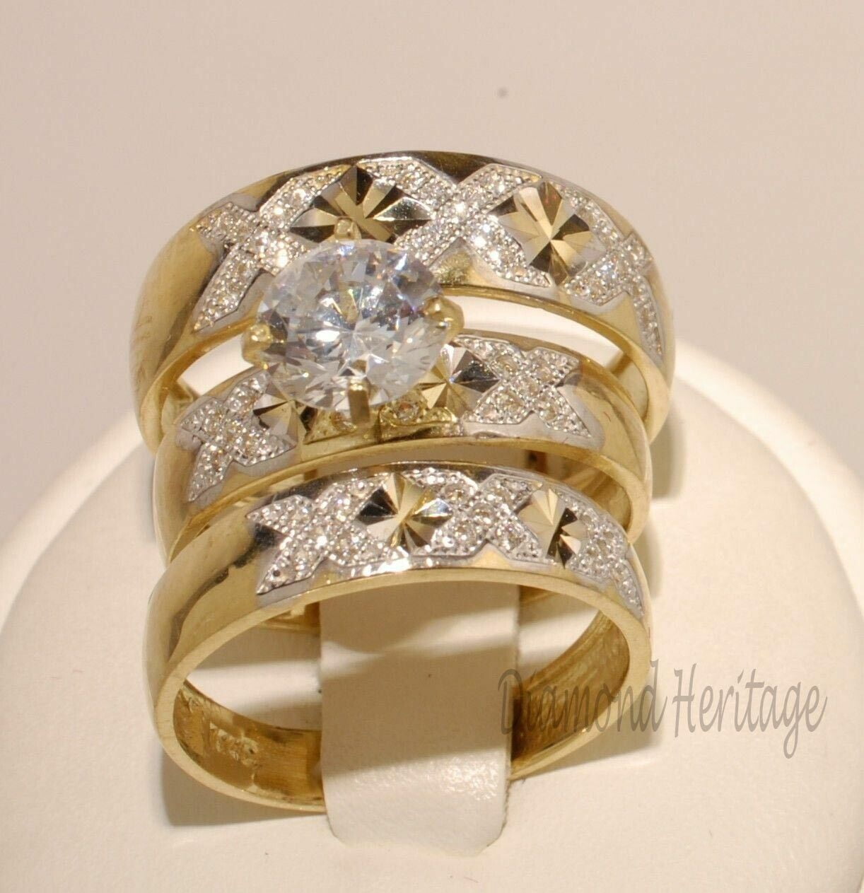 2.20ct Round Cut Simulated Diamond His Her Trio Wedding Engagement Ring ...