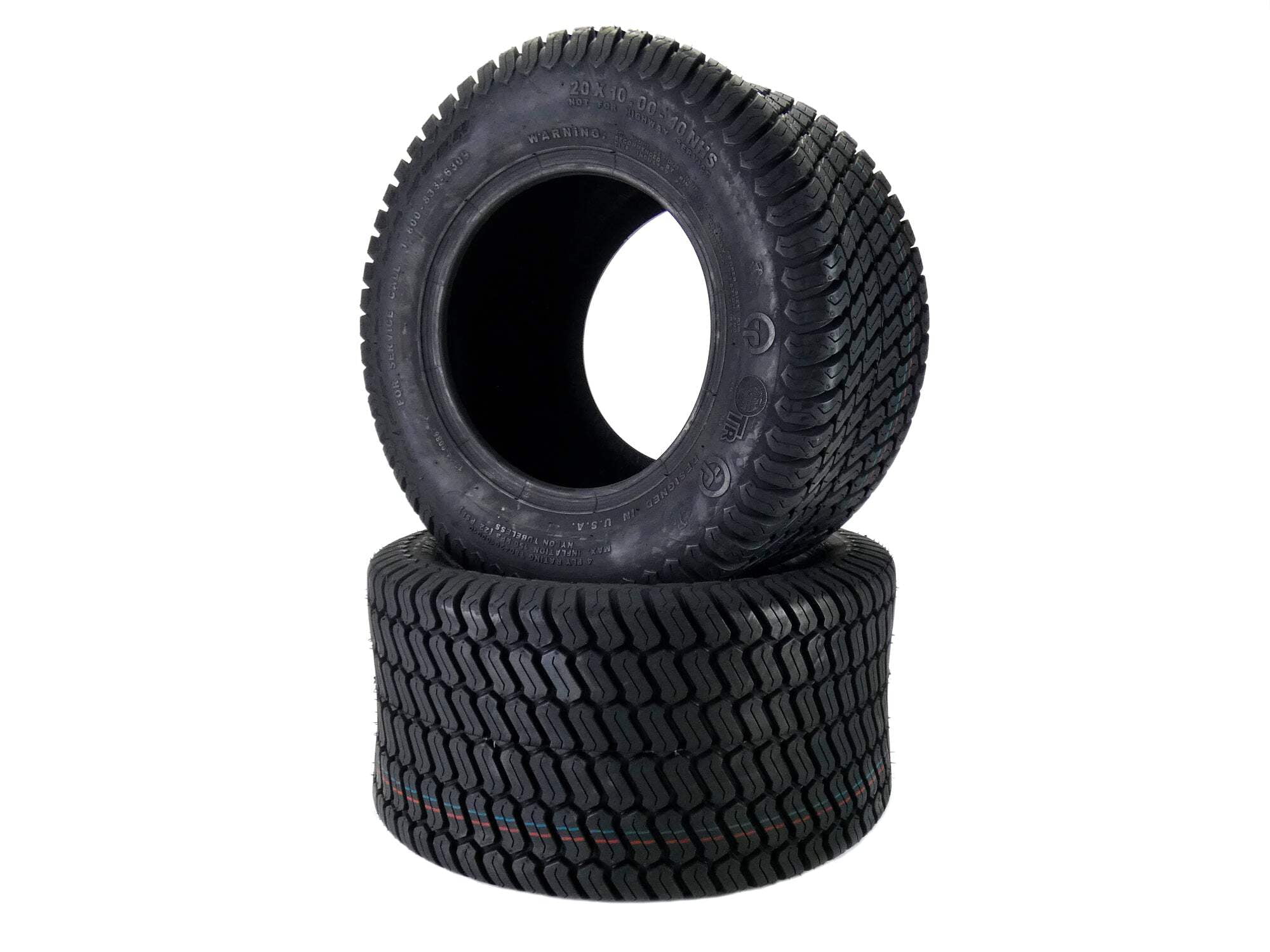 (2) 20x10.00-10 Tires 4 Ply Lawn Mower Garden Tractor 20x10.00-10 Turf ...