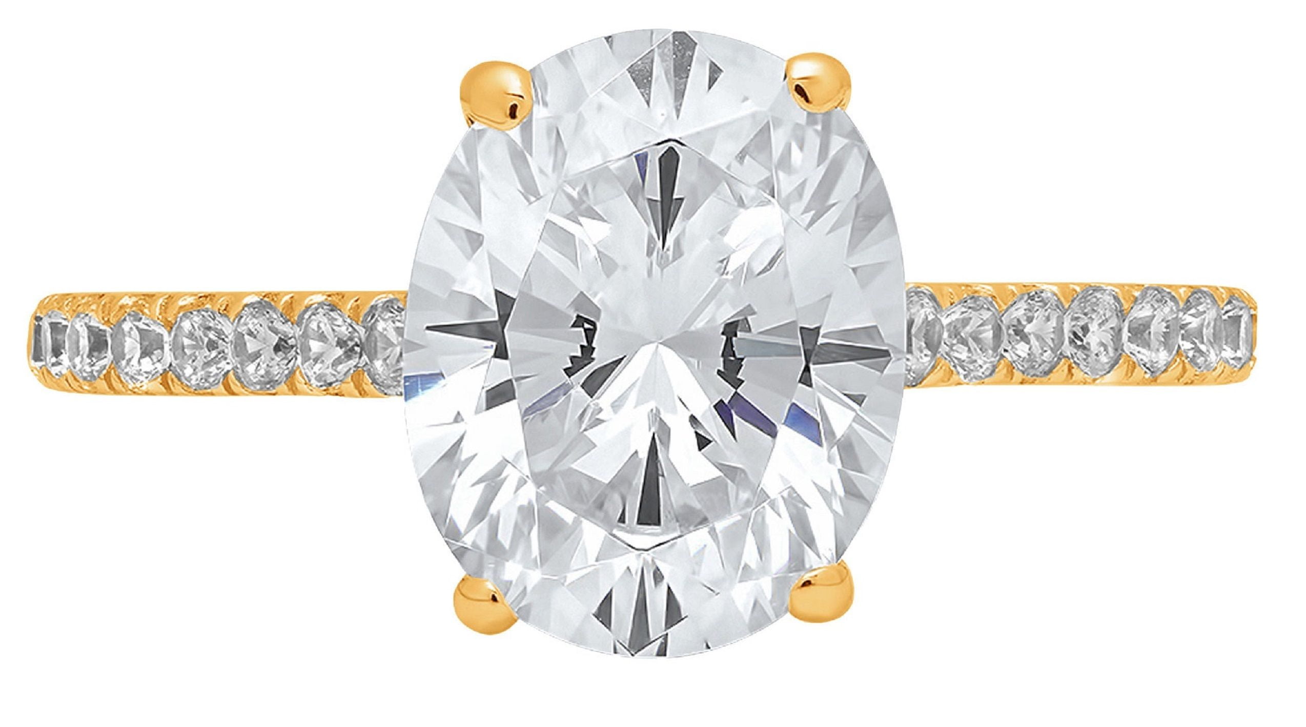 2.21 ct Oval Cut Simulated Diamond Solitaire with Accents 18K Yellow ...