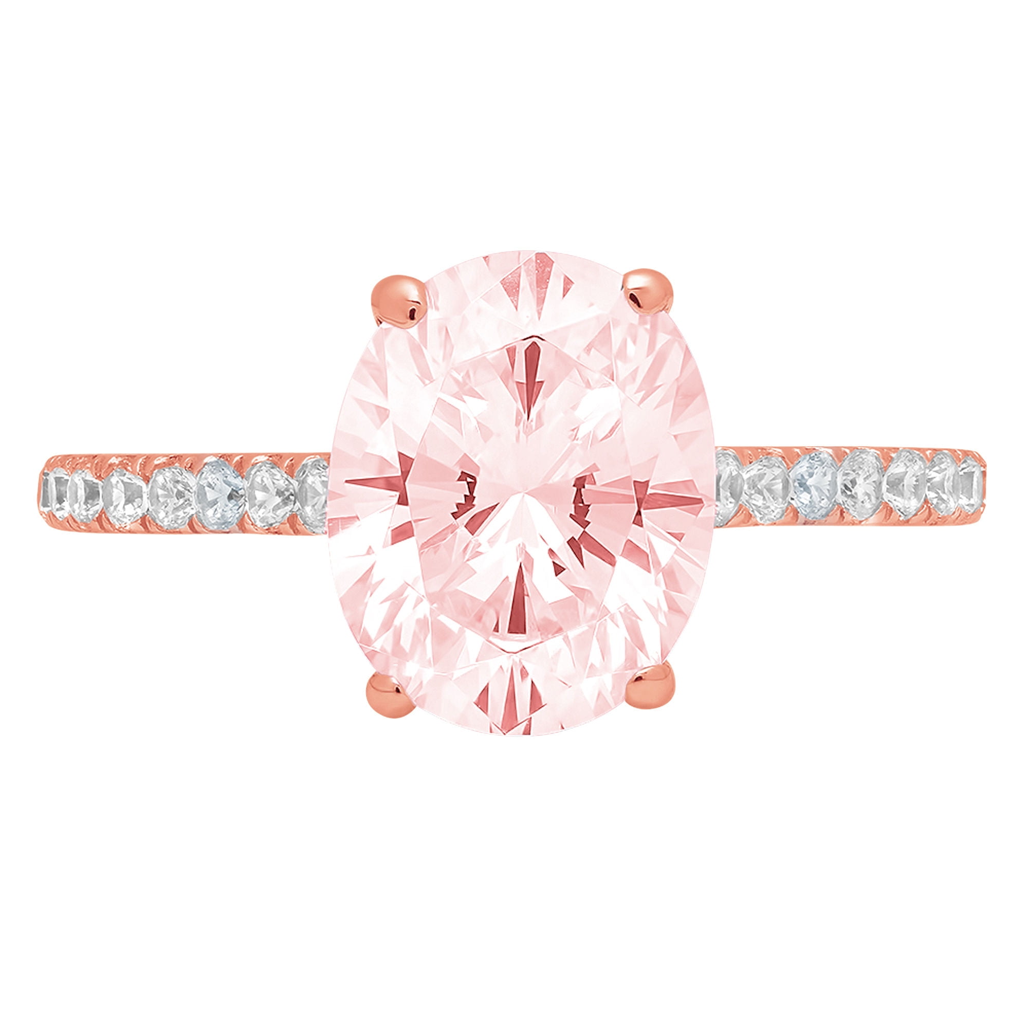 2.21 ct Oval Cut Simulated Pink Diamond Solitaire with Simulated Diamond Accents 18K Rose Gold ...