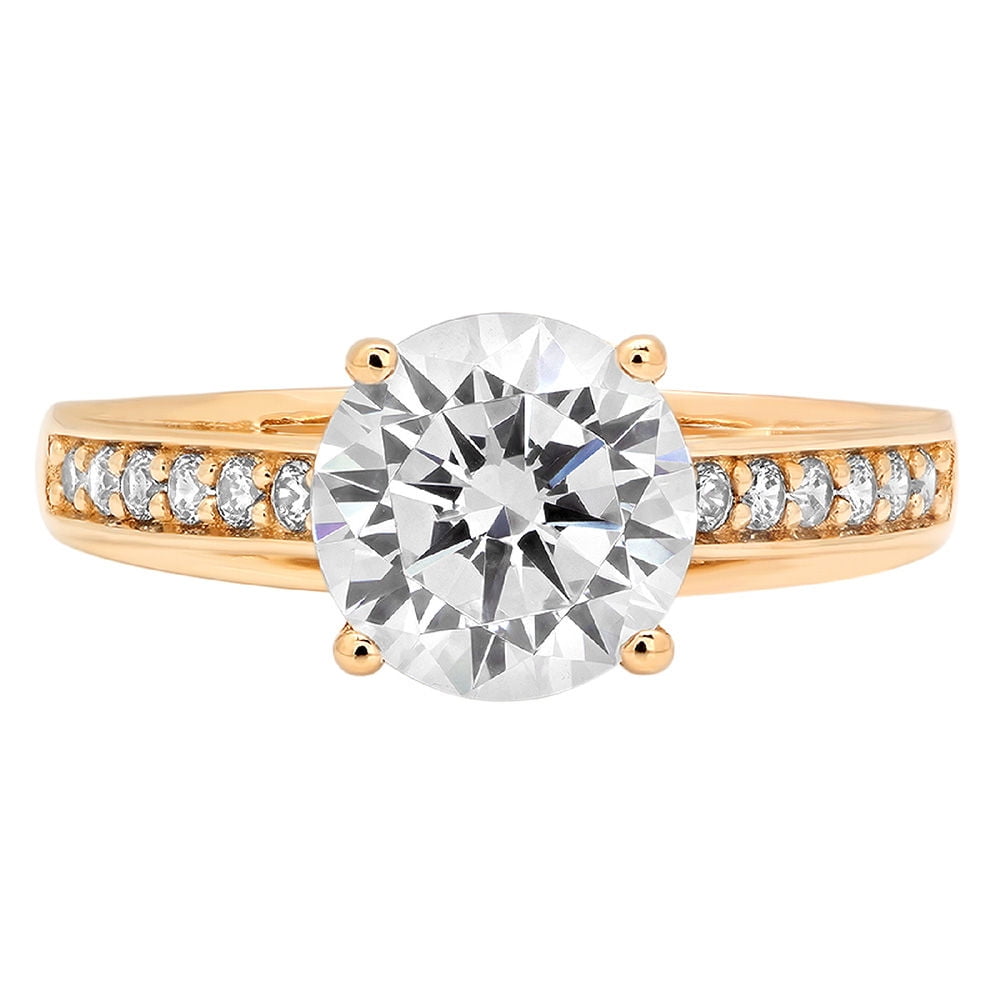 2.21ct Round Brilliant cut - Solitaire with Accents - VVS1 Moissanite - 14k Yellow Gold - Bridal ...
