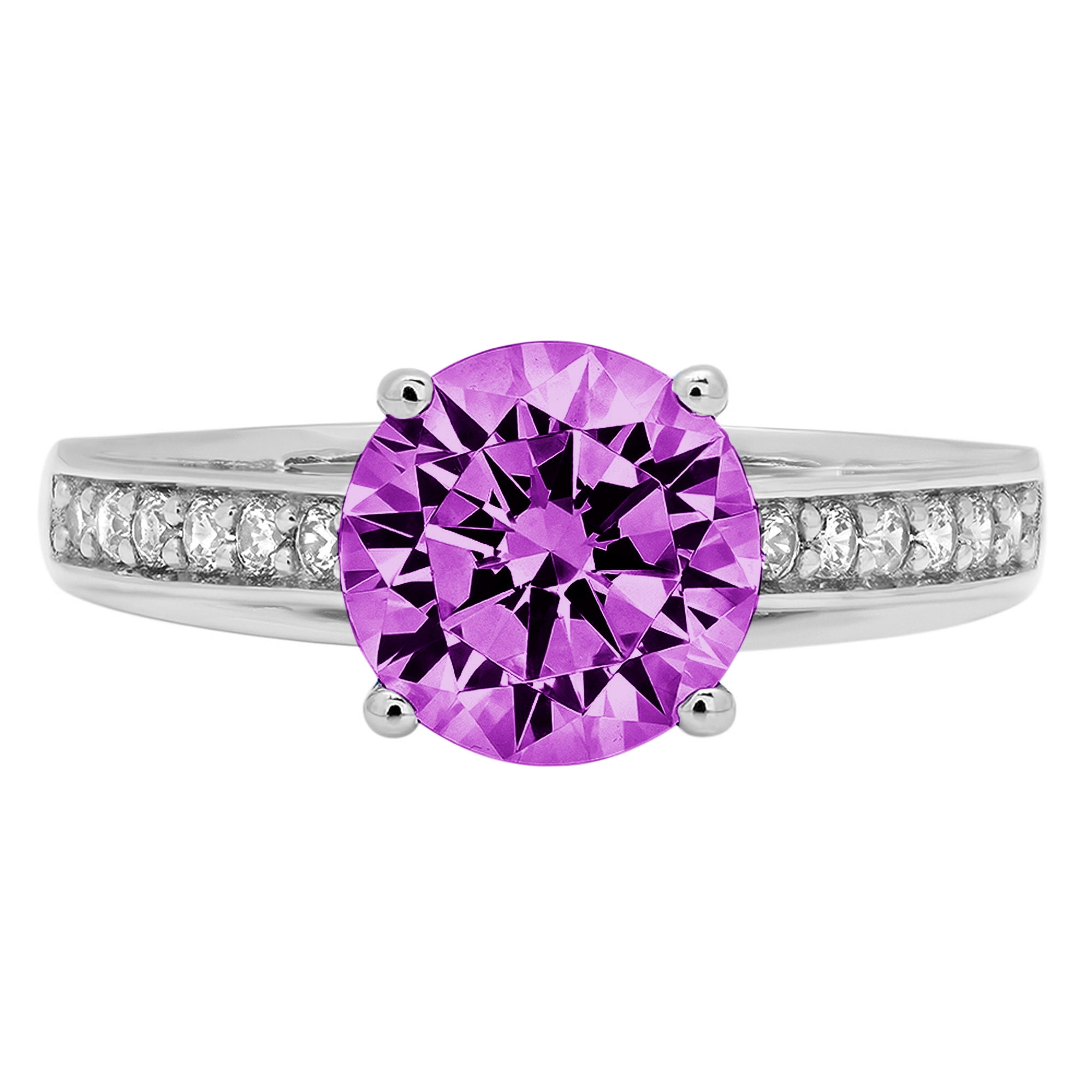 2.21ct Round Brilliant cut - Solitaire with Accents - VVS1 Simulated Alexandrite - 18k White ...
