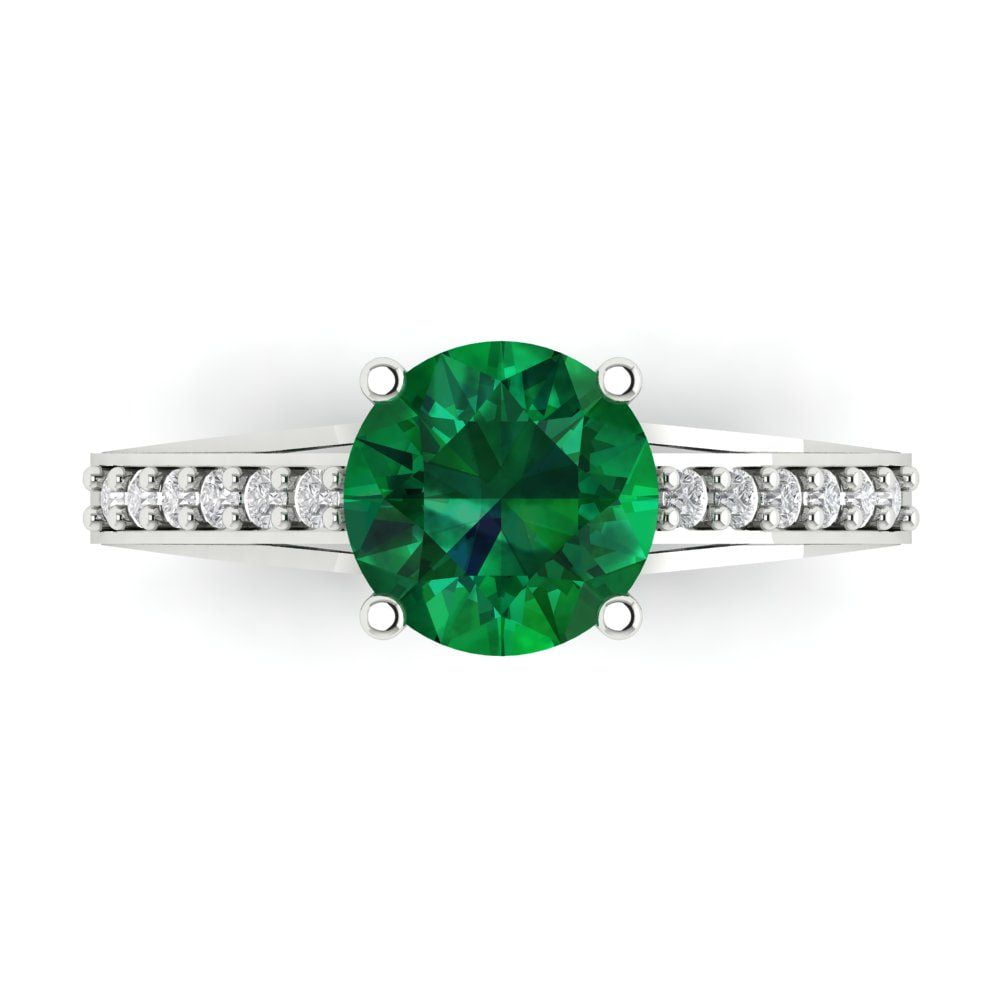 2.21ct Round Cut Precious Gemstone Green Emerald Real 18k White Gold ...