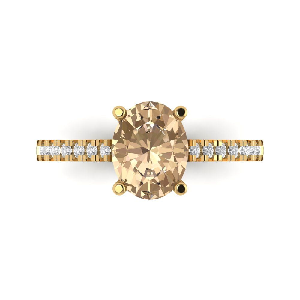 2.21 ct Oval Cut Yellow Moissanite Solitaire with Simulated Diamond Accents 18K Yellow Gold ...