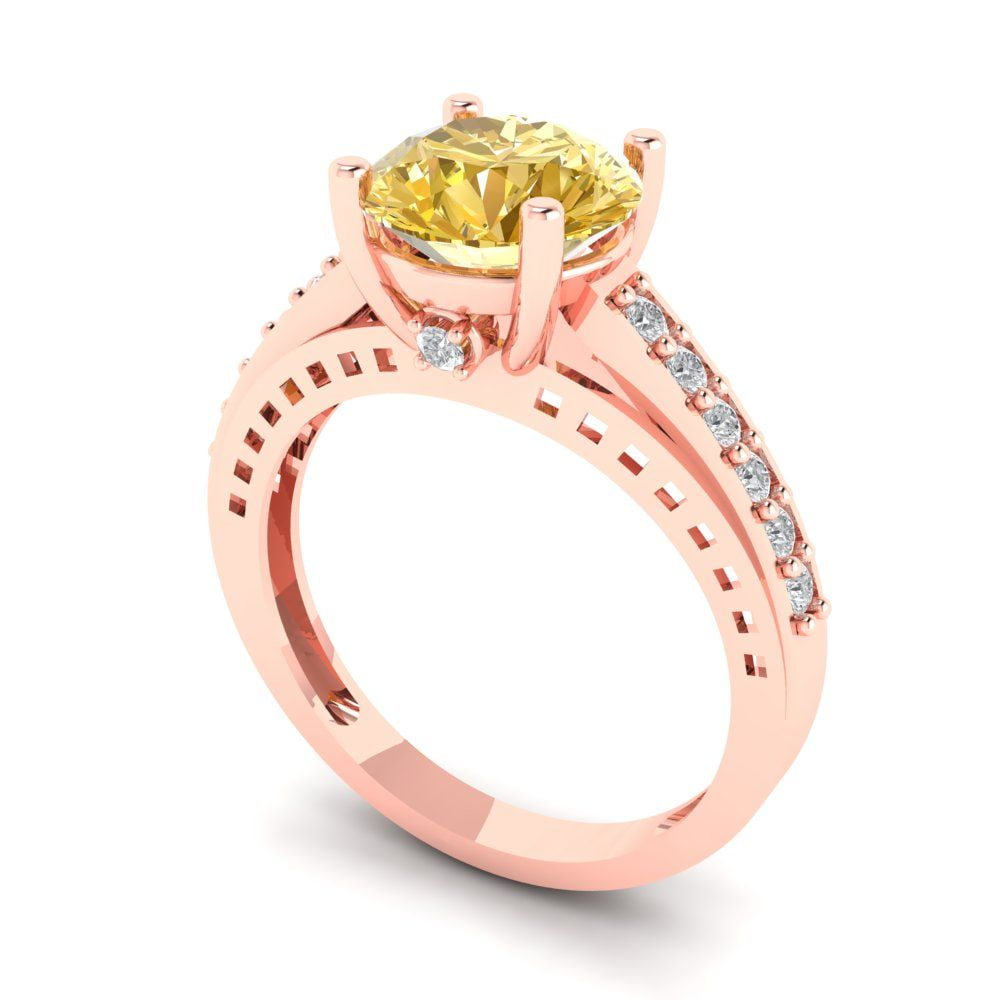 2.21ct round cut yellow Zircon 18k rose gold Bridal Wedding Engagement Promise Anniversary Ring ...