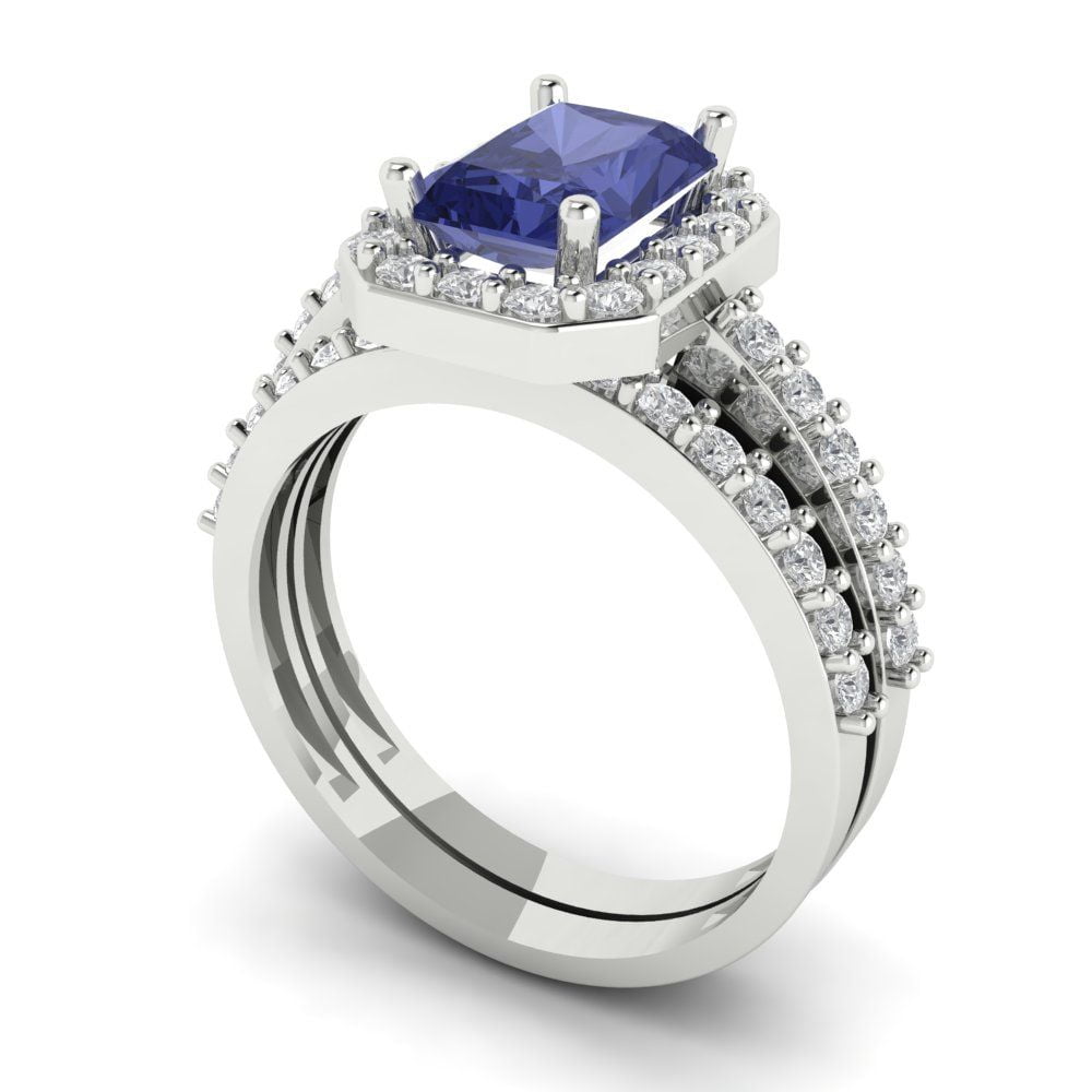 Clara Pucci 14K White Gold Emerald Cut 1.5Ct Simulated Tanzanite ...