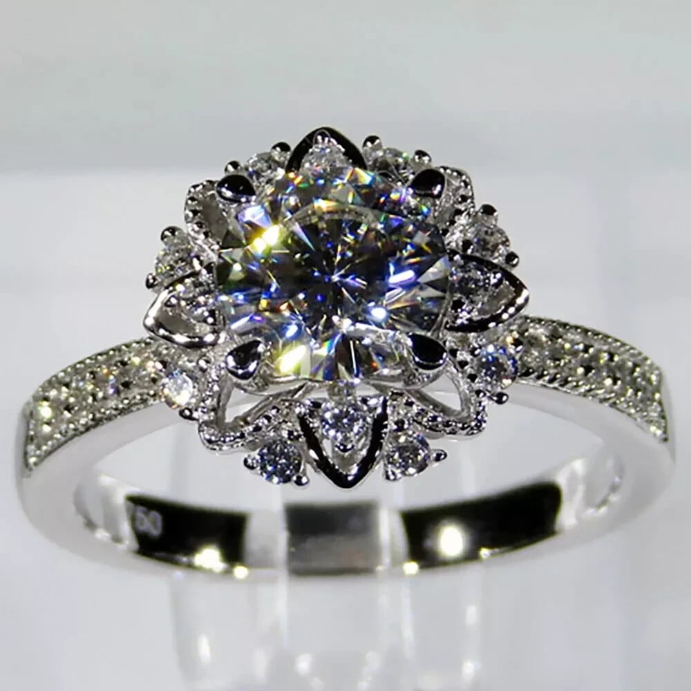 2.22Ct Round Cut Lab Created Diamond Flower Engagement Ring 14K White ...