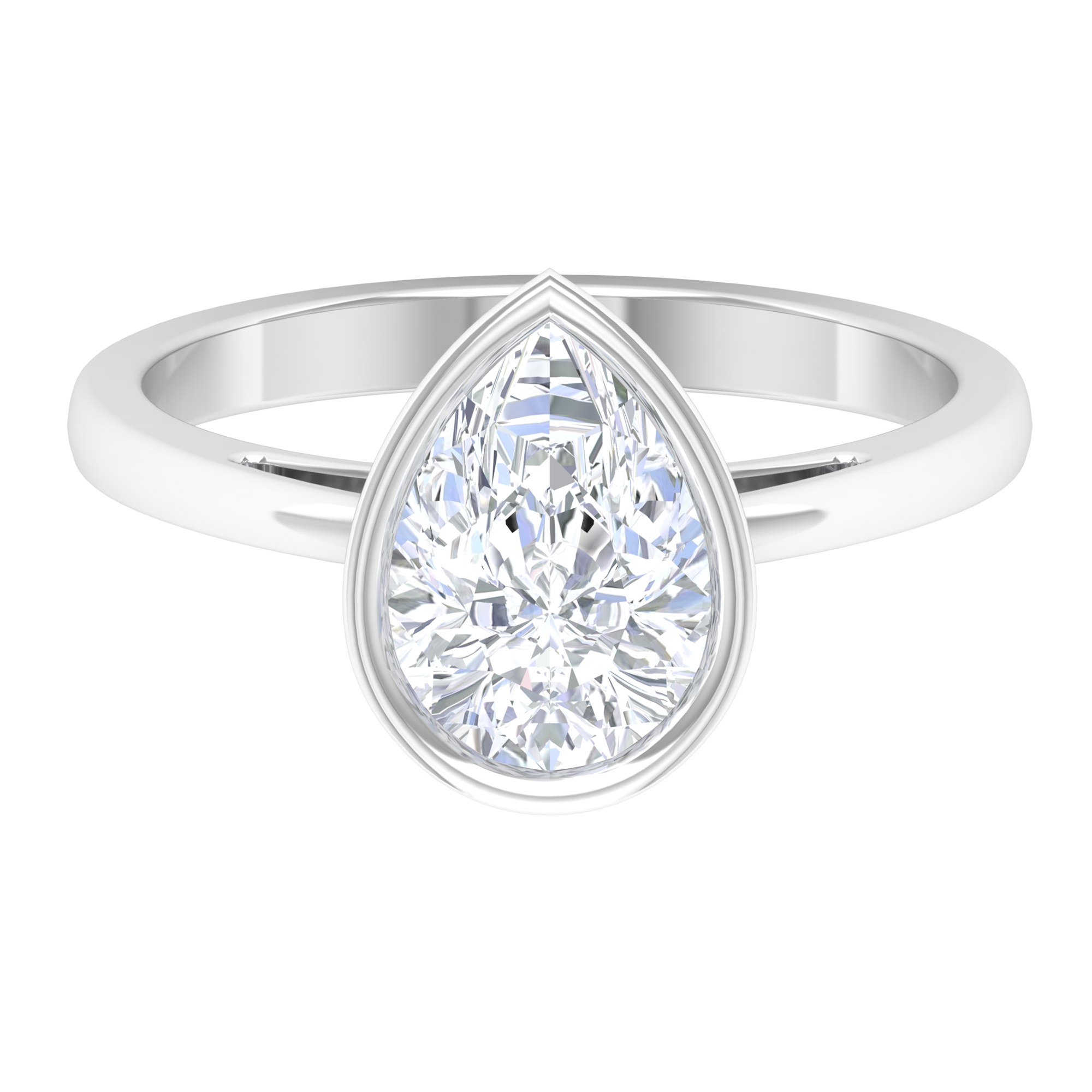 Bezel Set Moissanite Solitaire Engagement Ring 2 Carat - 7x10 mm Pear - D-VS1 Quality, 14K White ...