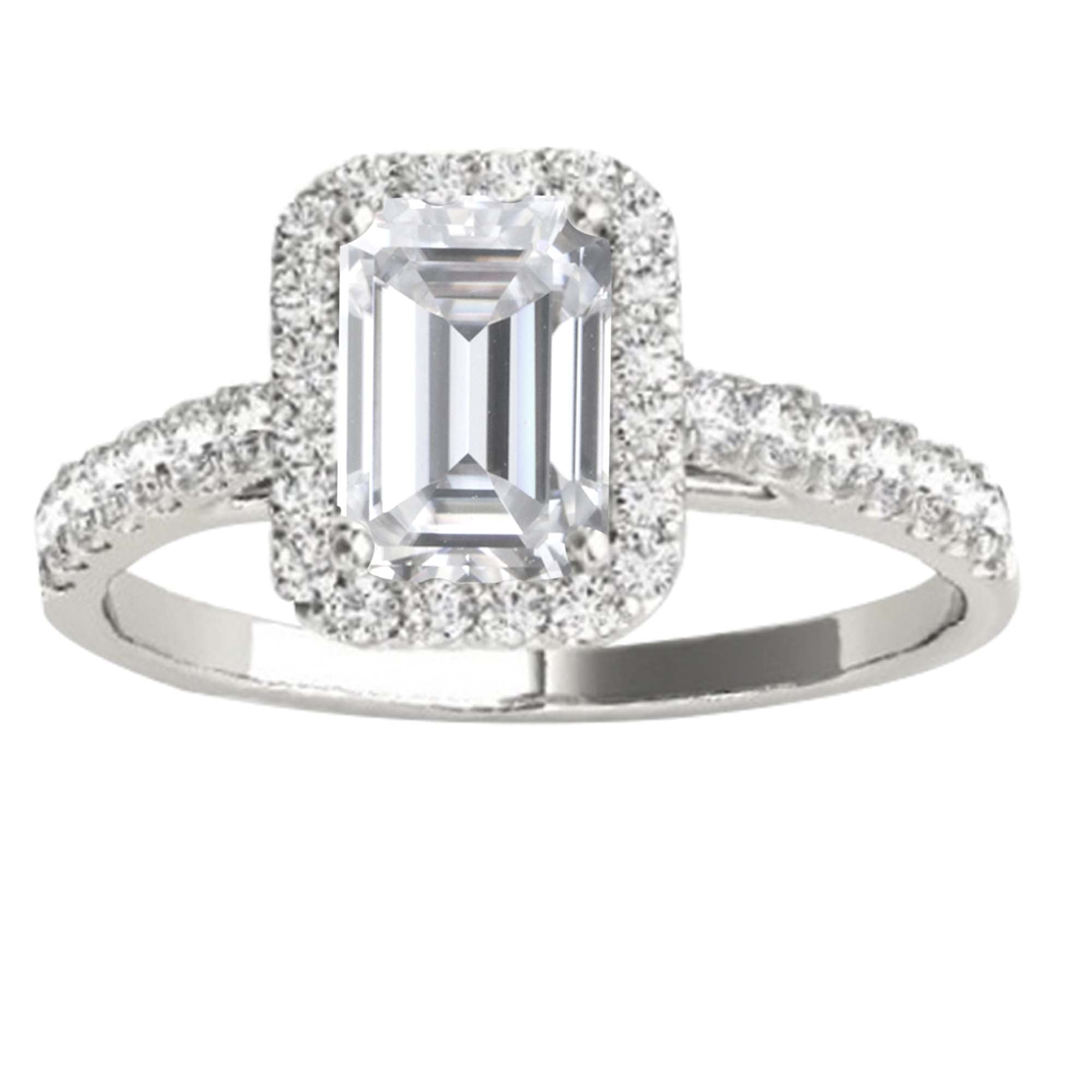 2.25 Carat Emerald Cut Moissanite Diamond Halo Engagement Rings In 10K ...