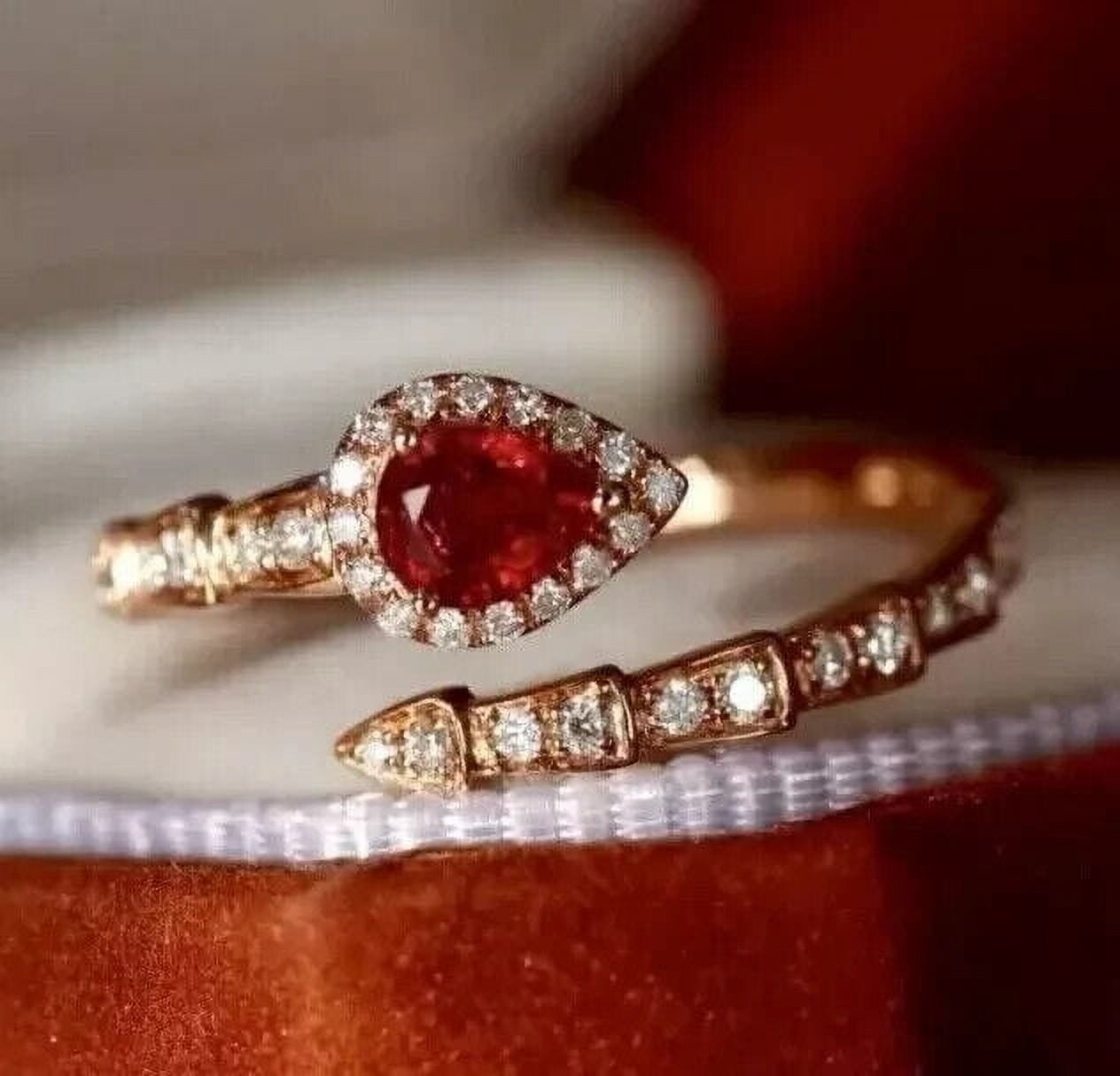 2.25Ct Pear Cut Lab-Created Red Ruby Engagement Wedding Ring 14k Rose ...