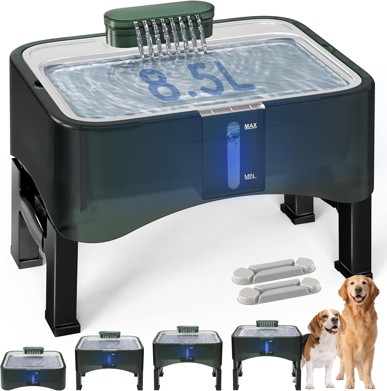 2.25Gal Elevated Dog Water Fountain, 4 Heights Adjustable Pet Fountain ...