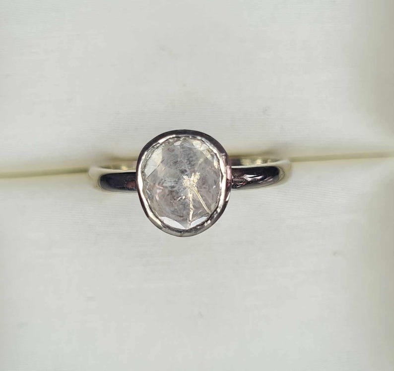 2.25ct Polki Diamond Solitaire Ring in Platinum Overlay 925 Sterling ...