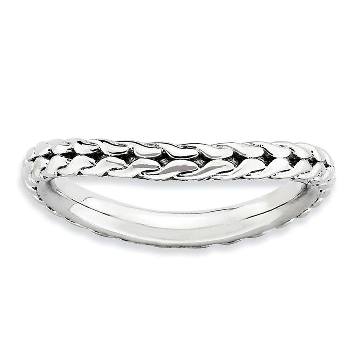 2.25mm 925 Sterling Silver Patterned Stackable Polished Rhodium Plate ...
