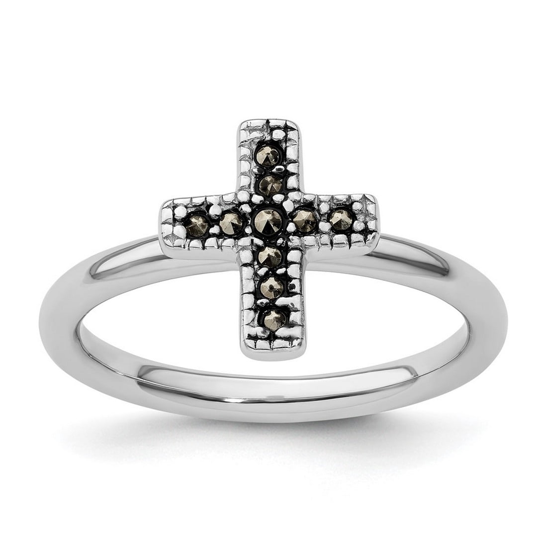 2.25mm 925 Sterling Silver Polished Stackable Marcasite Religious Faith ...