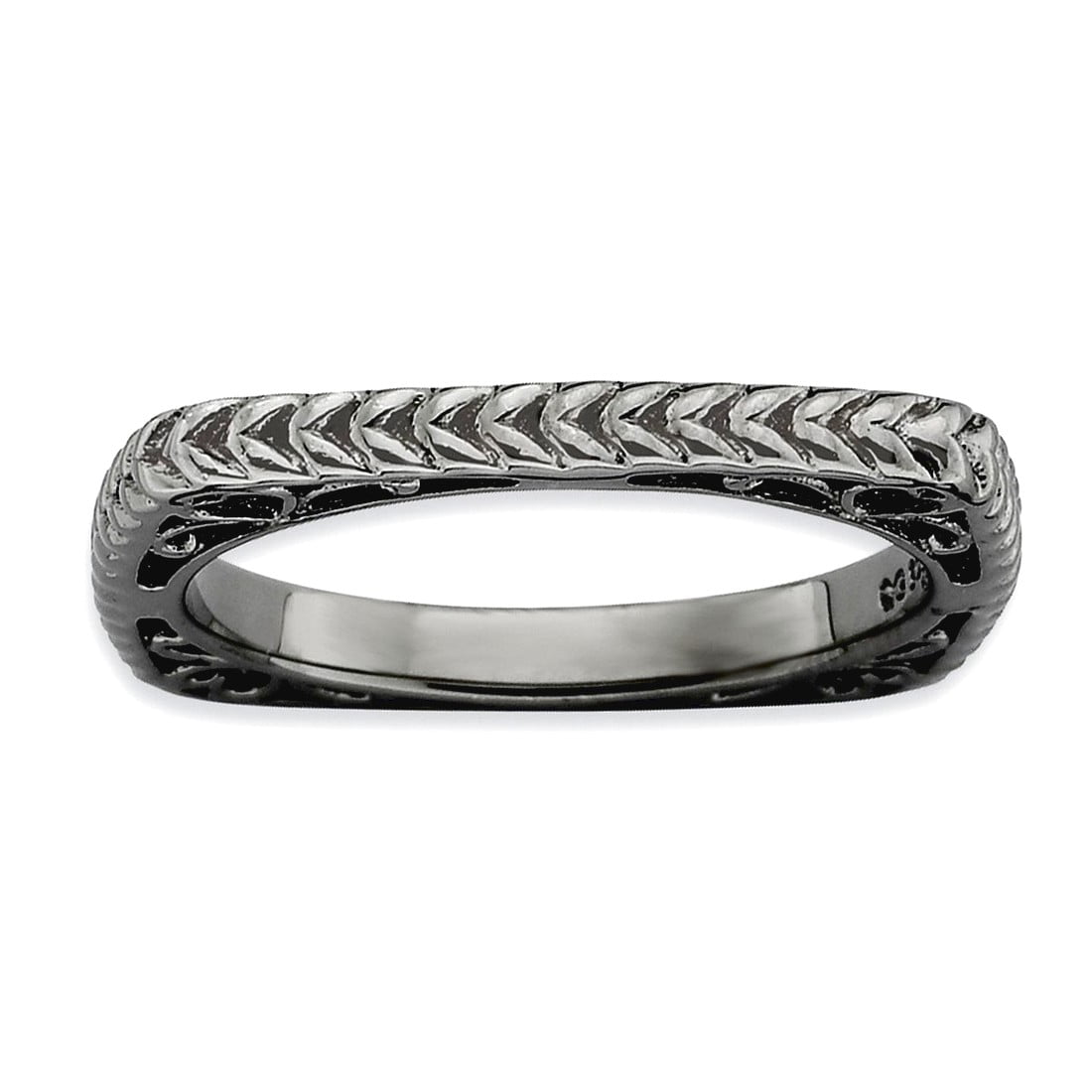 2.25mm 925 Sterling Silver Ruthenium plating Stackable Polished Black ...