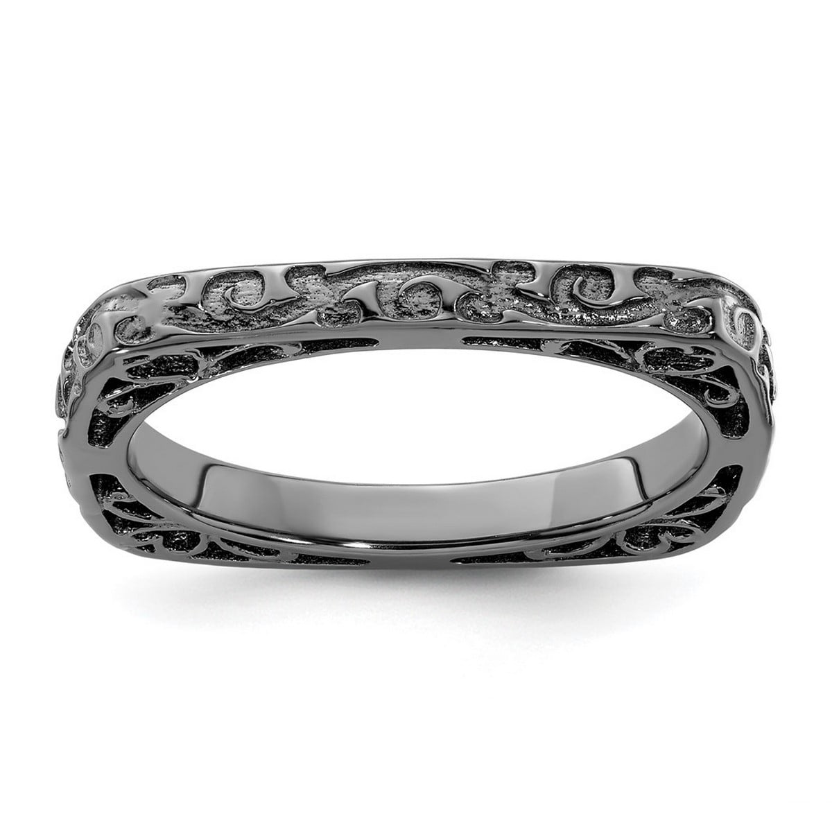 2.25mm 925 Sterling Silver Ruthenium plating Stackable Polished Black ...
