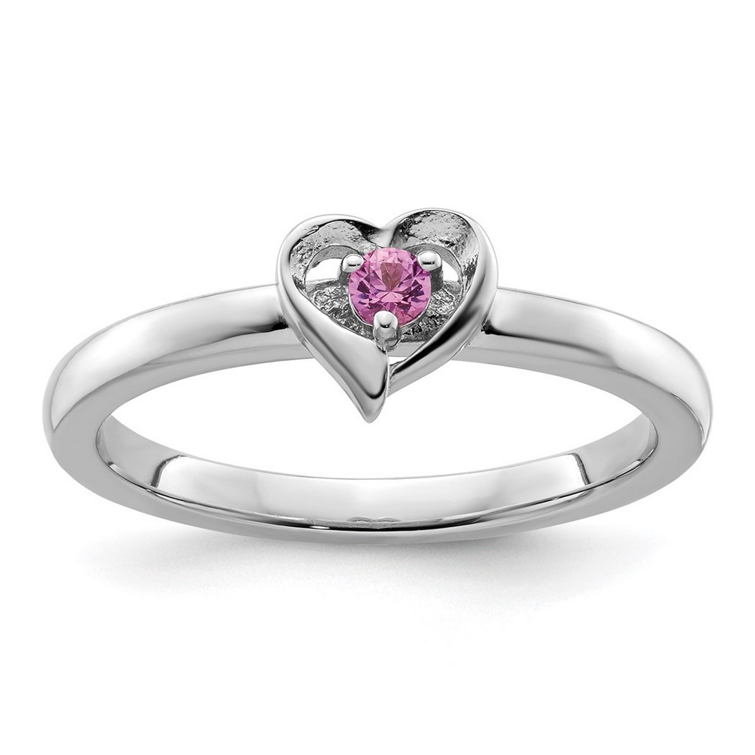 2.25mm 925 Sterling Silver Stackable Created Pink Sapphire Love Heart ...