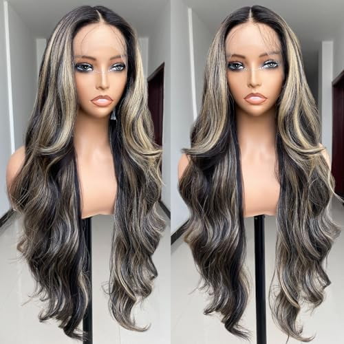 2/27 Ombre Highlight Lace Front Wigs Synthetic Wave Wear and Go 13x4x1 ...