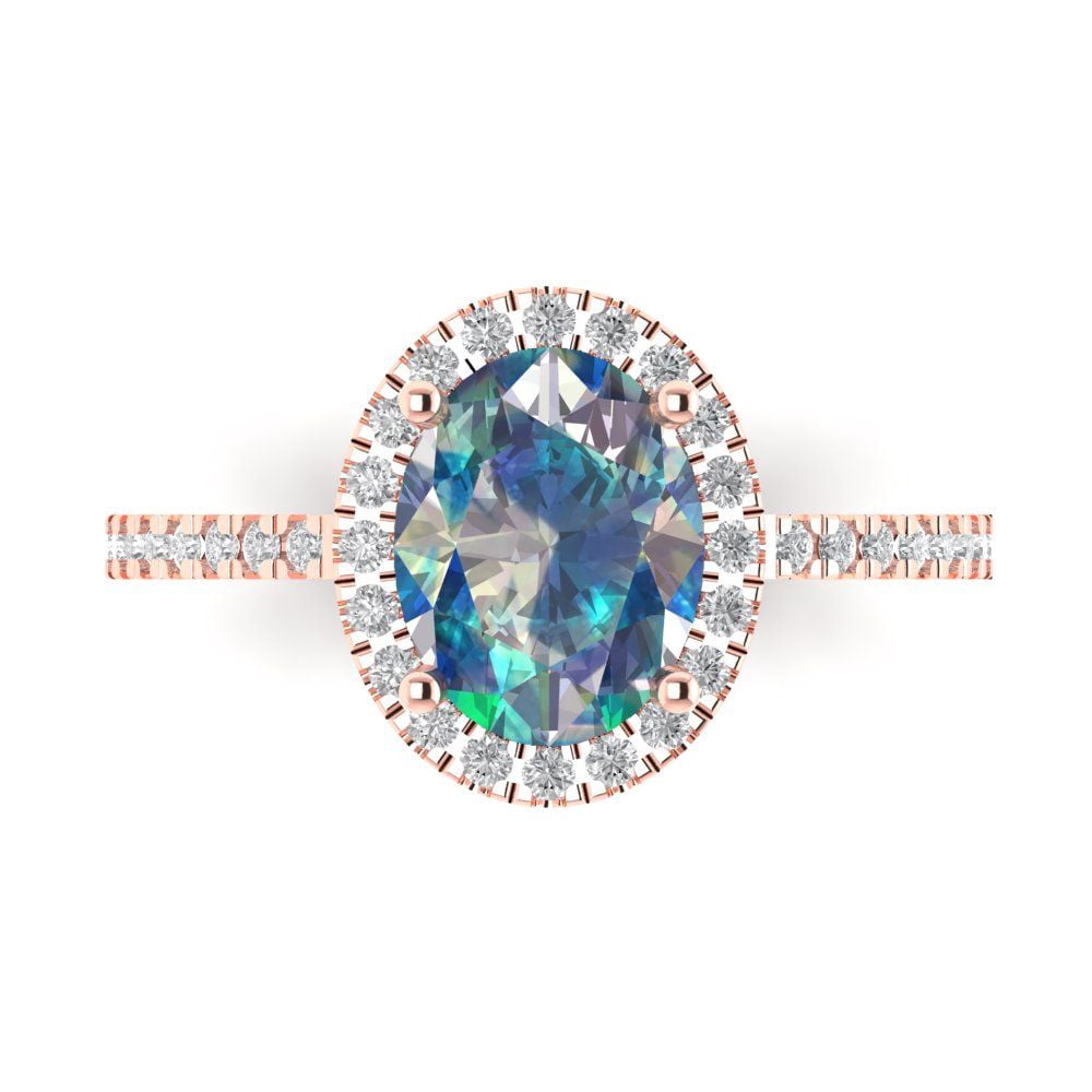 2.27 ct Oval Cut Blue Moissanite Solitaire with Simulated Diamond ...