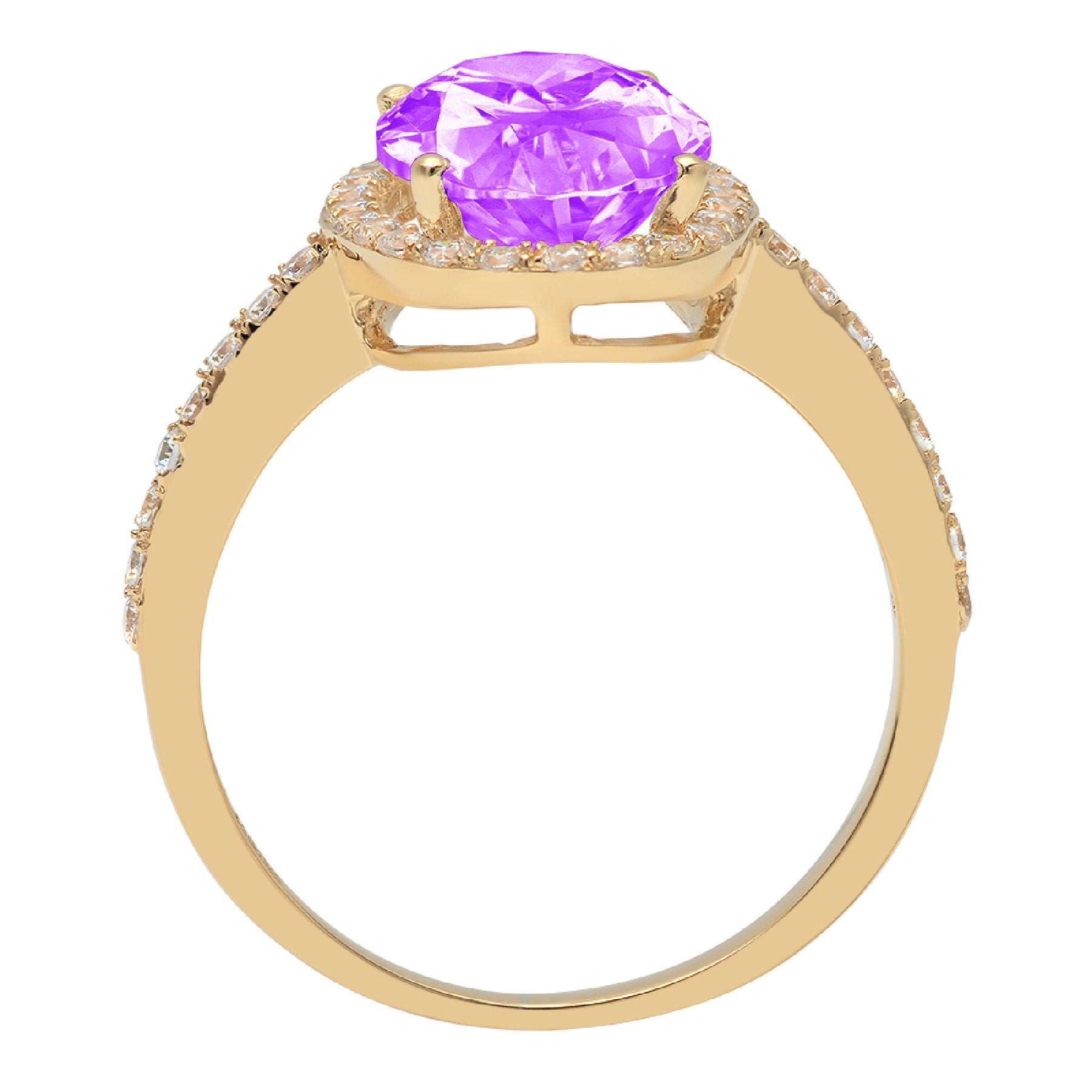2.27 ct Oval Cut Natural Amethyst Solitaire with Accents Engagement Ring for Women in 18K Yellow ...