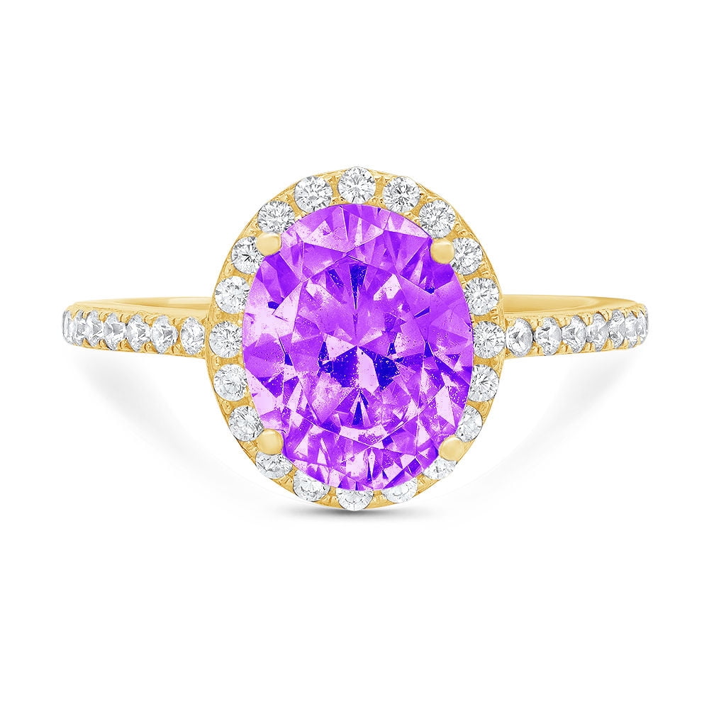 2.27 ct Oval Cut Natural Amethyst Solitaire with Simulated Diamond ...