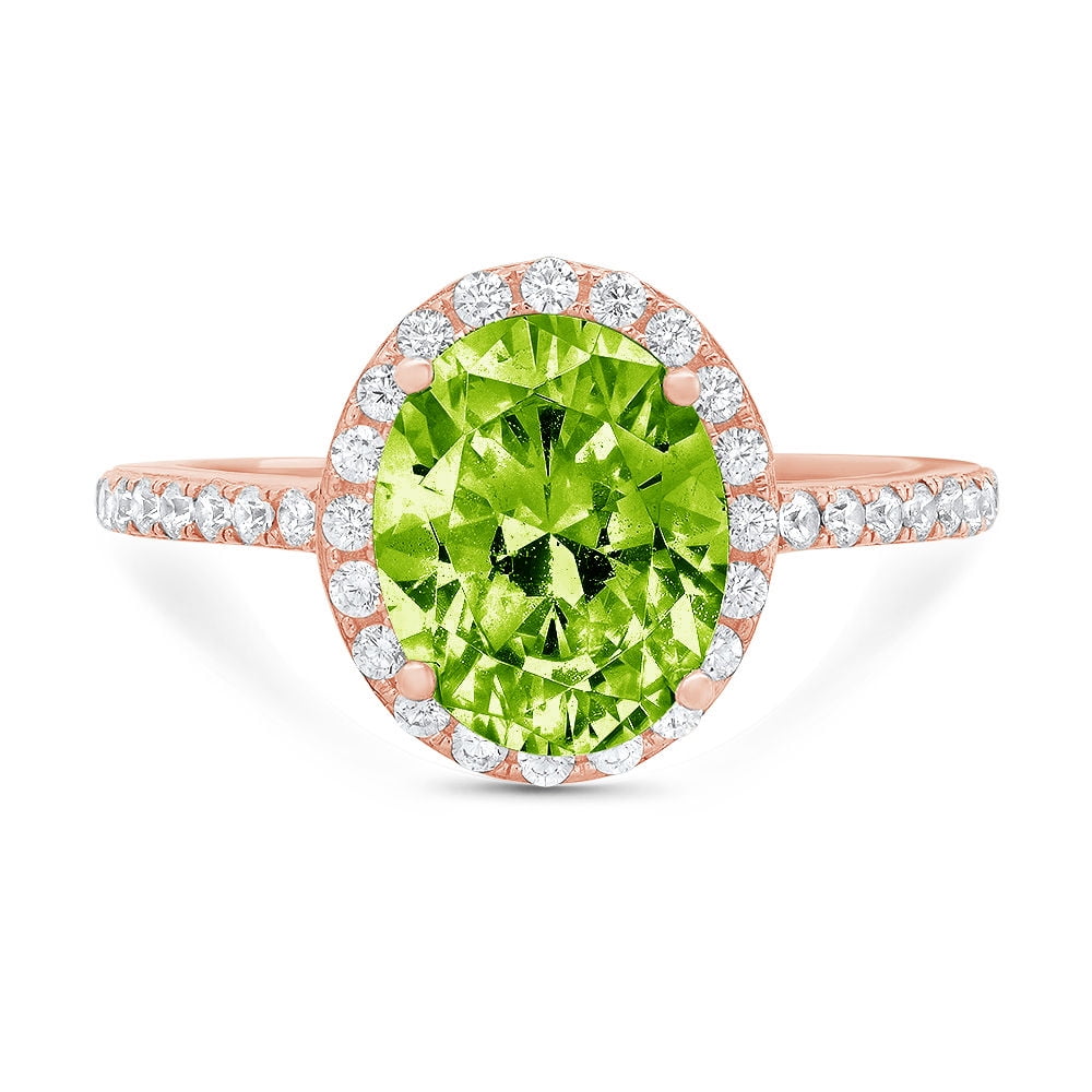 2.27 ct Oval Cut Natural Peridot Solitaire with Simulated Diamond ...