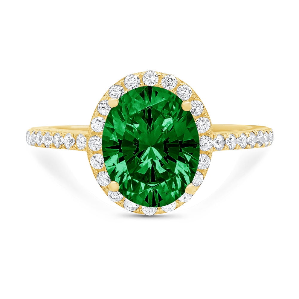 2.27 ct Oval Cut Simulated Emerald Solitaire with Simulated Diamond ...
