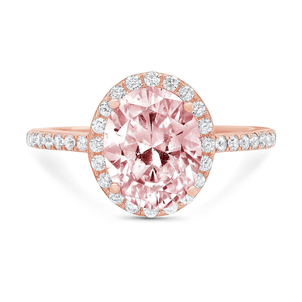 2.27 ct Oval Cut Simulated Pink Diamond Solitaire with Simulated ...