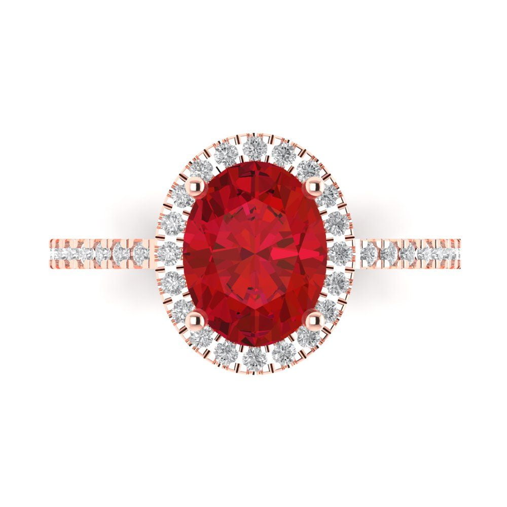 2.27 ct Oval Cut Simulated Ruby Solitaire with Accents Engagement Ring ...