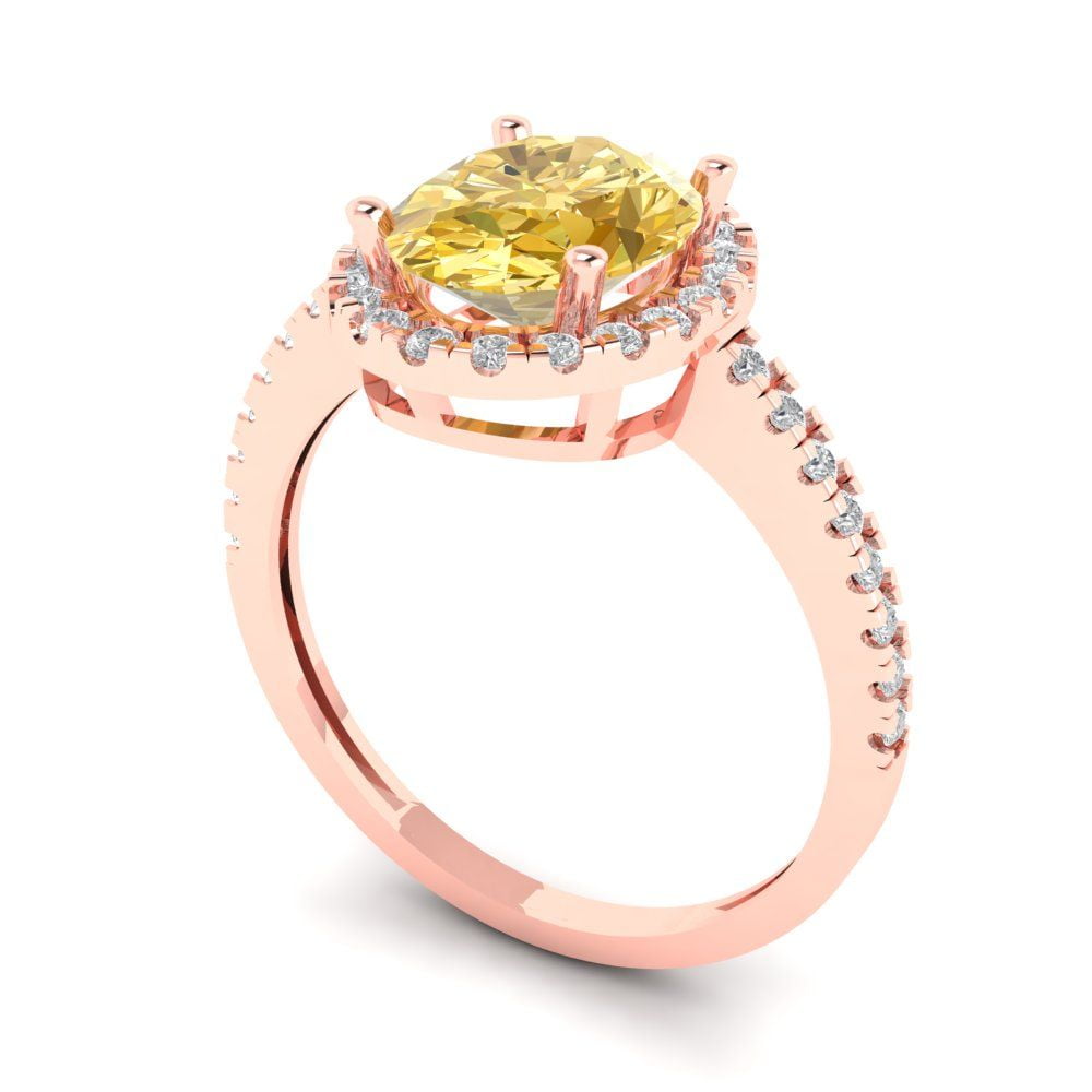 2.27 ct Oval Cut Yellow Moissanite Solitaire with Accents Engagement ...