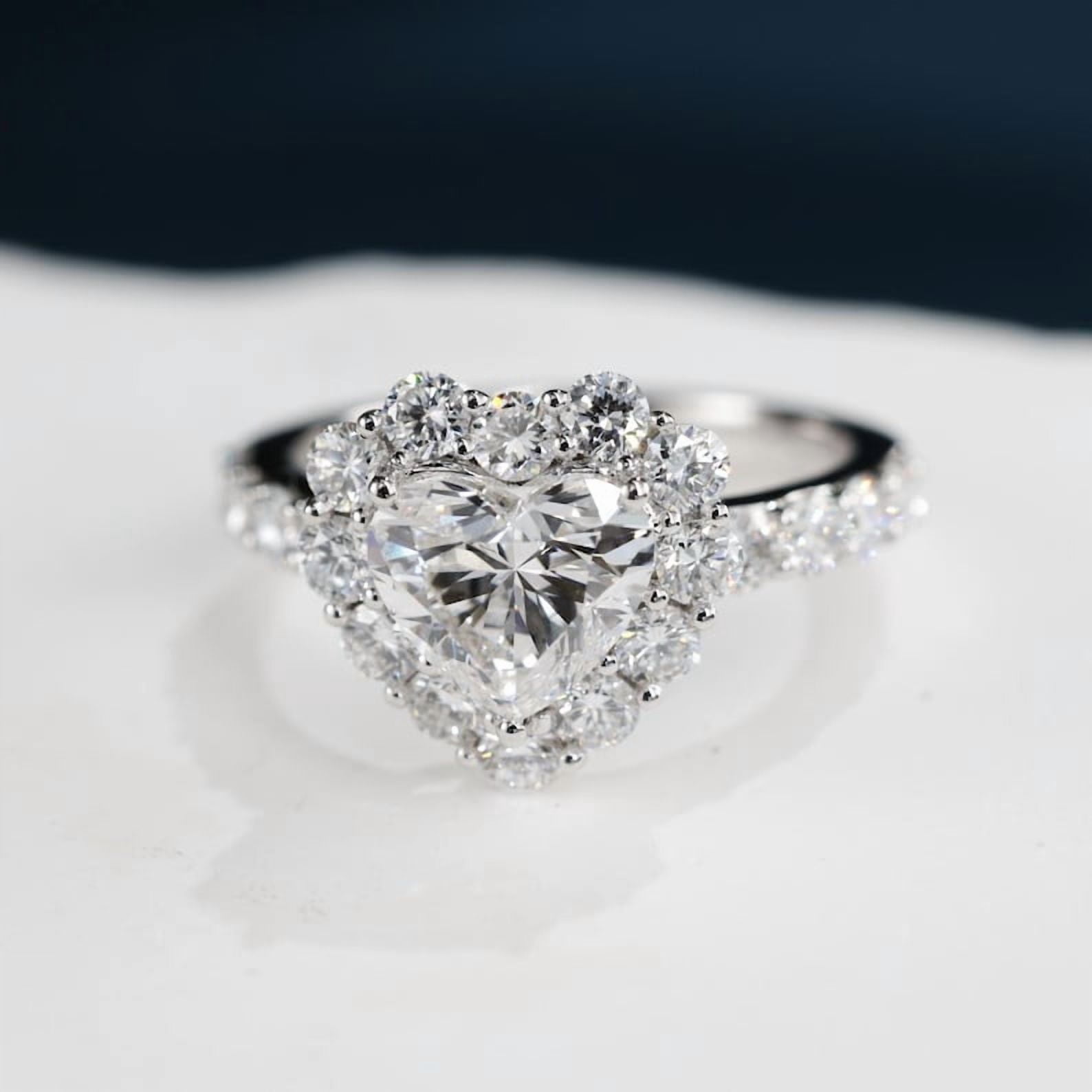 2.28 Carat Heart Diamond Halo Engagement Ring 14K White Gold Lab-Grown ...