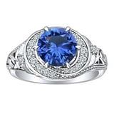 AFFY 2.28 Carat Round Shape Simulted Blue Sapphire & Natural Diamond ...