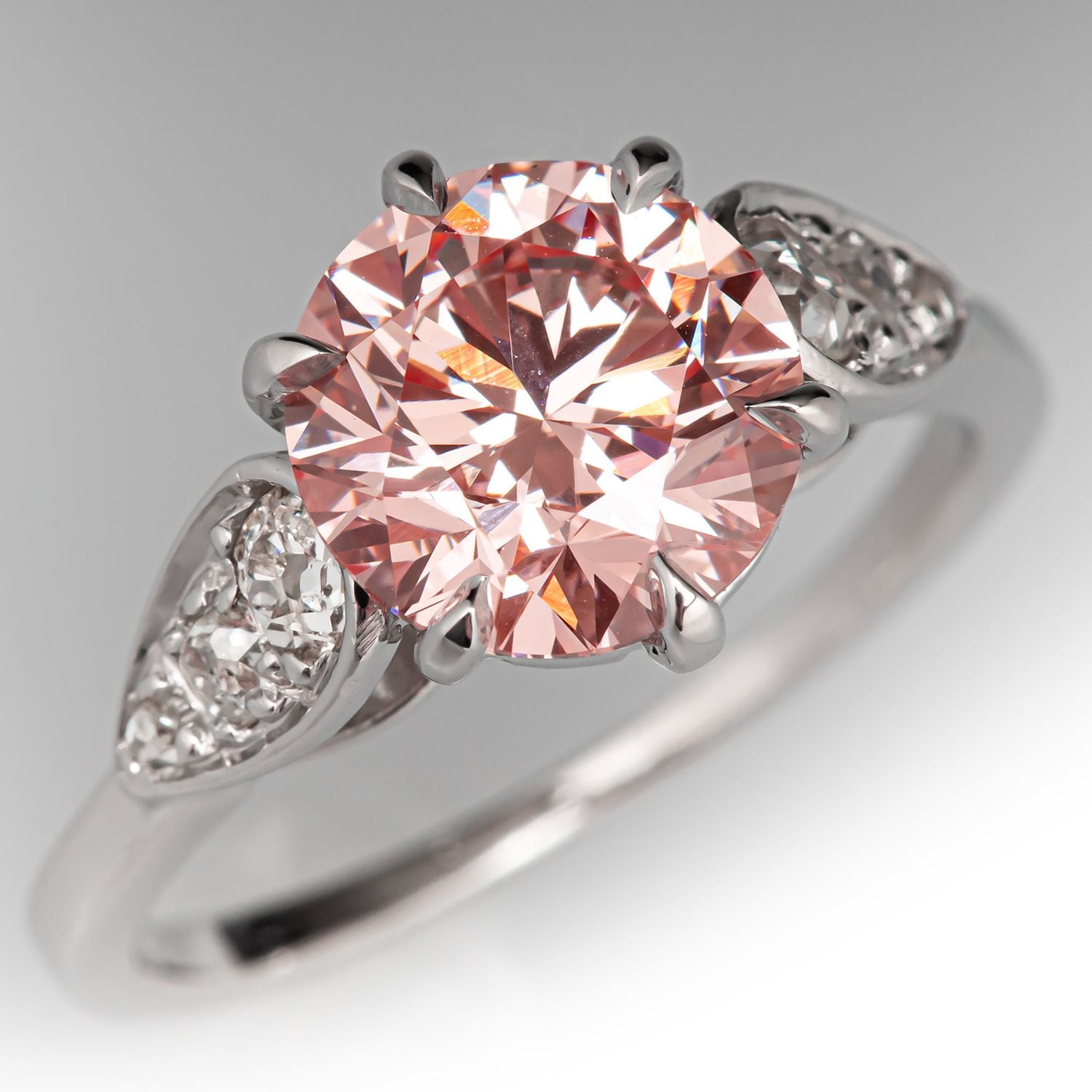 2.28 Ct Round Pink Moissanite Accented Engagement Ring, Sterling Silver ...