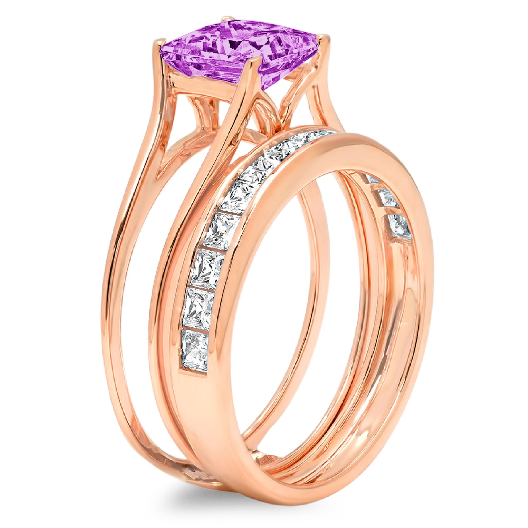 2.28 ct Brilliant Princess Cut Simulated Alexandrite 18K Rose Gold ...