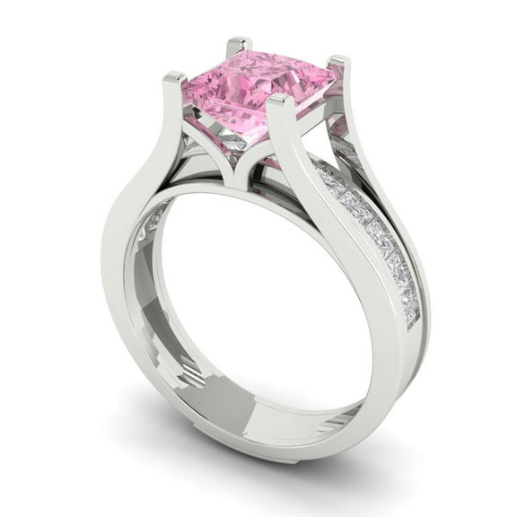 3.36 ct Brilliant Princess Cut Pink Tourmaline 18K White Gold Solitaire ...