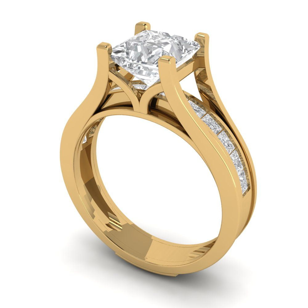 2.28 ct Brilliant Princess Cut Moissanite 18K Yellow Gold Solitaire with Accents Engagement ...