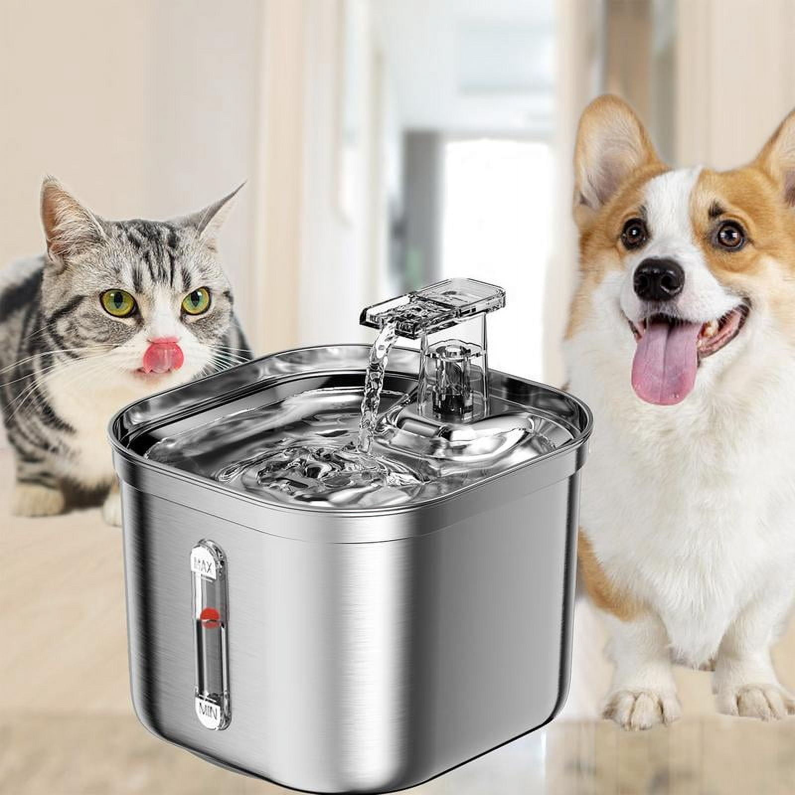 2.2L/73oz Square Stainless Steel Pet Water Fountain with Ultra-Quiet ...