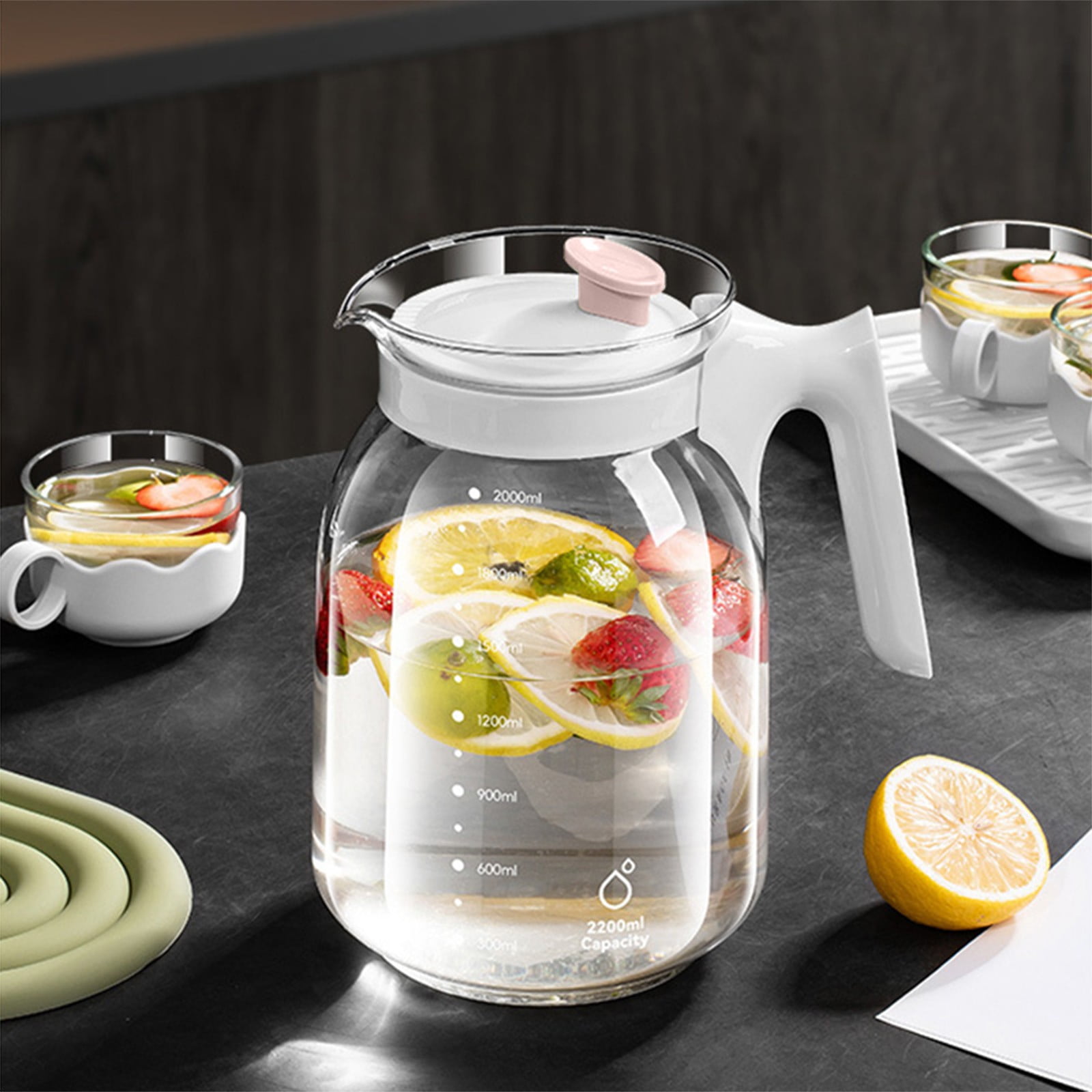 2.2L Glass Cold Brew Water Pitcher with Lid, Large Capacity Tea Infuser ...