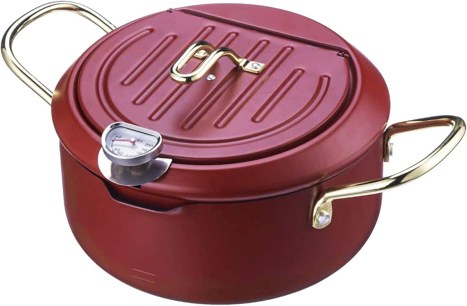 2.2L Japanese Tempura Deep Fryer Pot with Thermometer, Lid, Oil Drip ...