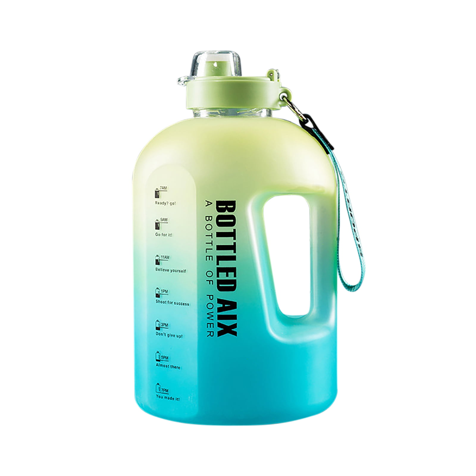 2.2L Large Capacity Water Bottle Gradient Color Time Marker Designed Cup for Sports (Green ...