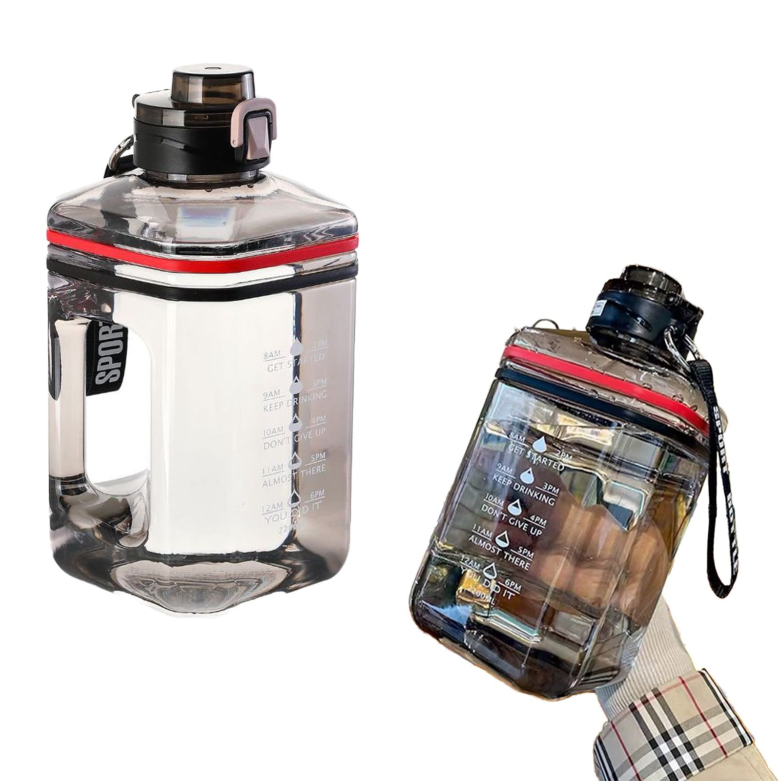 2.2L Sports Water Bottle Reusable Water Cup Portable Mug For Travel And Gym Transparent Water ...